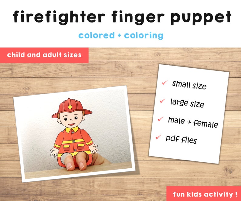 Firefighter Paper Craft Printable Community Helper Finger - Etsy