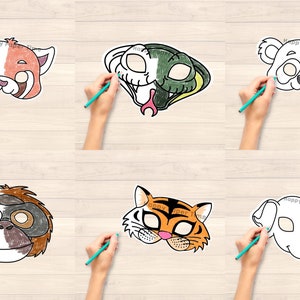 Asian Jungle Animal Masks Coloring Craft Activity for Kids, Printable ...