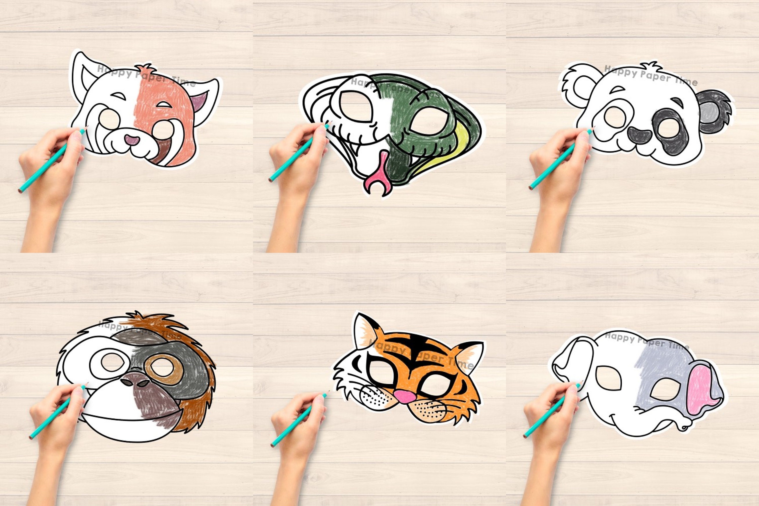 Asian Jungle Animal Masks Coloring Craft Activity for Kids, Printable ...