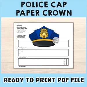 Police Cap Hat Paper Crown Party Pretend Play Printable Kids Craft ...
