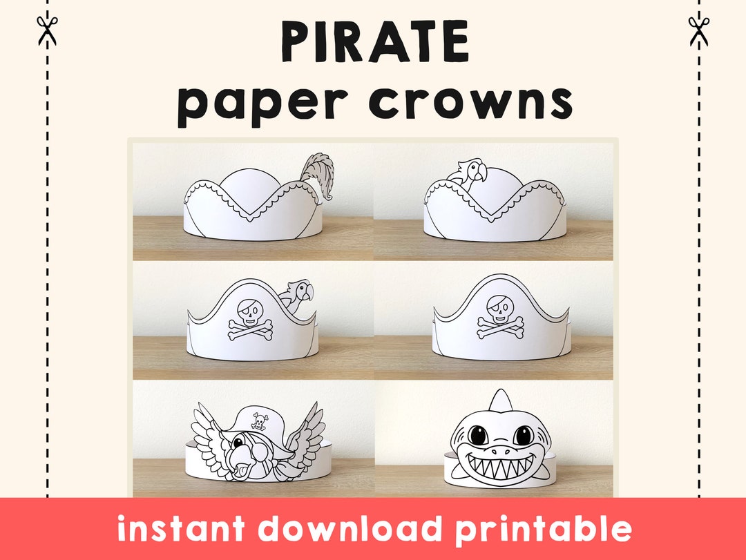 Pirate Paper Crowns Pirate Captain Parrot Shark Printable Costume DIY ...