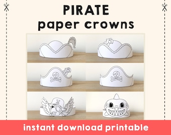 Pirate Hat Paper Crown Template Pirate Captain Party Headband Coloring ...
