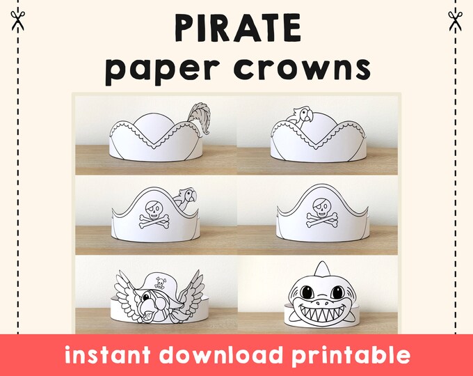 Pirate Hat Paper Crown Template Pirate Captain Party Headband Coloring ...