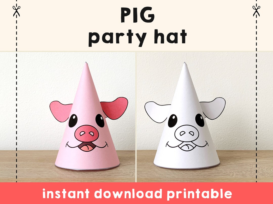 Pig Party Hat Paper Printable Template Print Out Farm Animal Table ...