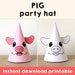 Pig Party Hat Paper Printable Template Print Out Farm Animal - Etsy