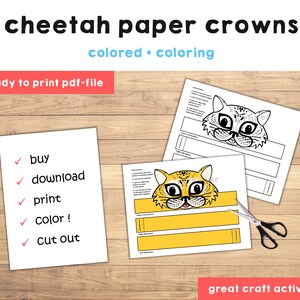 Cheetah Paper Crown Party Coloring Printable Kids Craft Safari Birthday ...