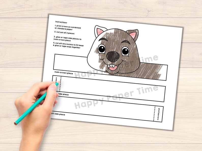 Wombat Paper Crown Australian Animal Template Coloring - Etsy