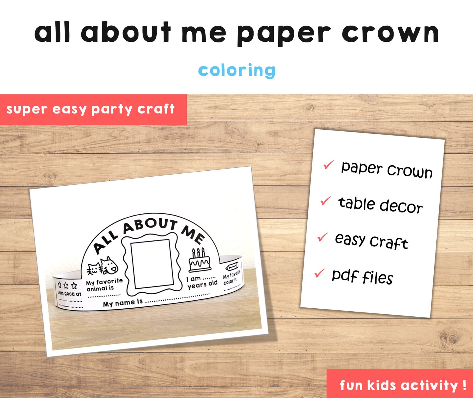 All About Me Paper Crown Back to School Hat Headband Coloring Printable ...