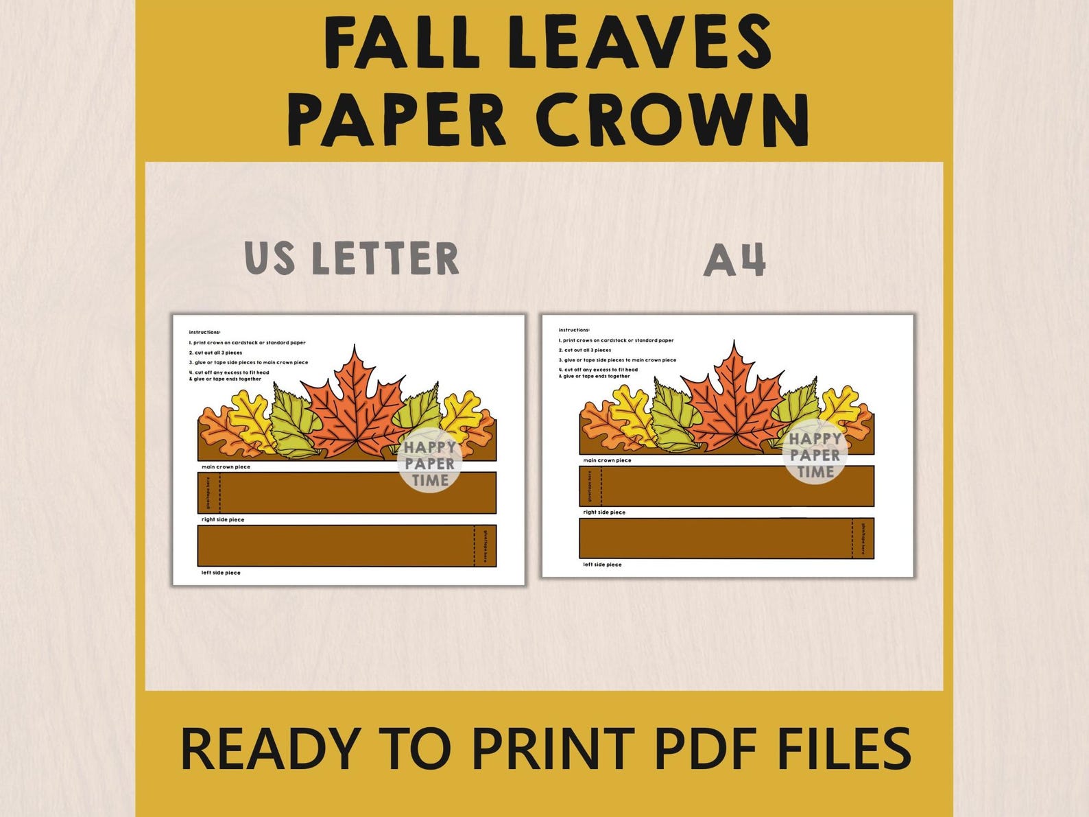 Fall Leaves Paper Headband Crown Thanksgiving Autumn Party Printable ...