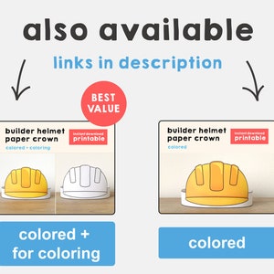 Construction Worker Builder Helmet Paper Crown Party Coloring Printable ...
