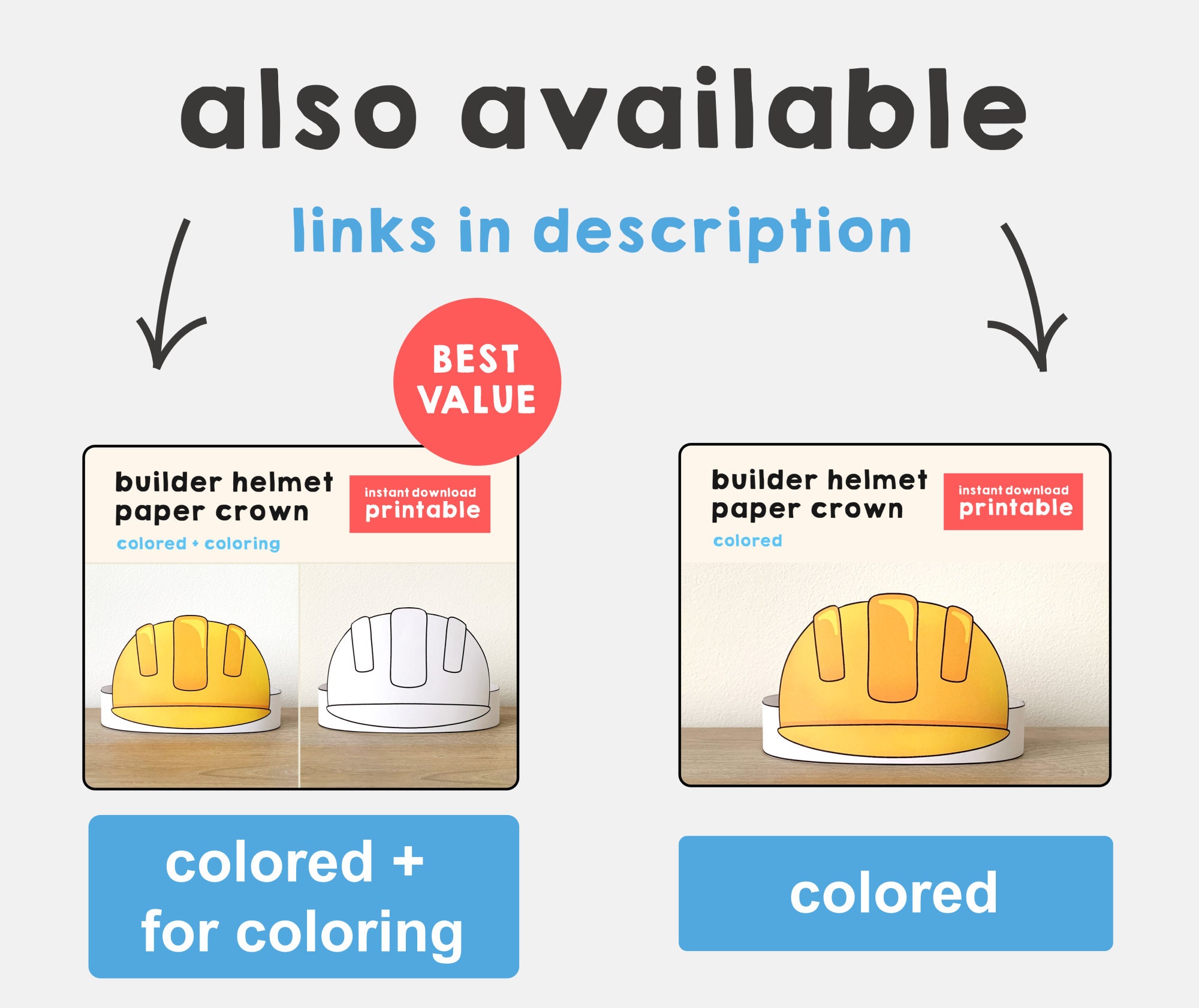 Construction Worker Builder Helmet Paper Crown Party Coloring - Etsy