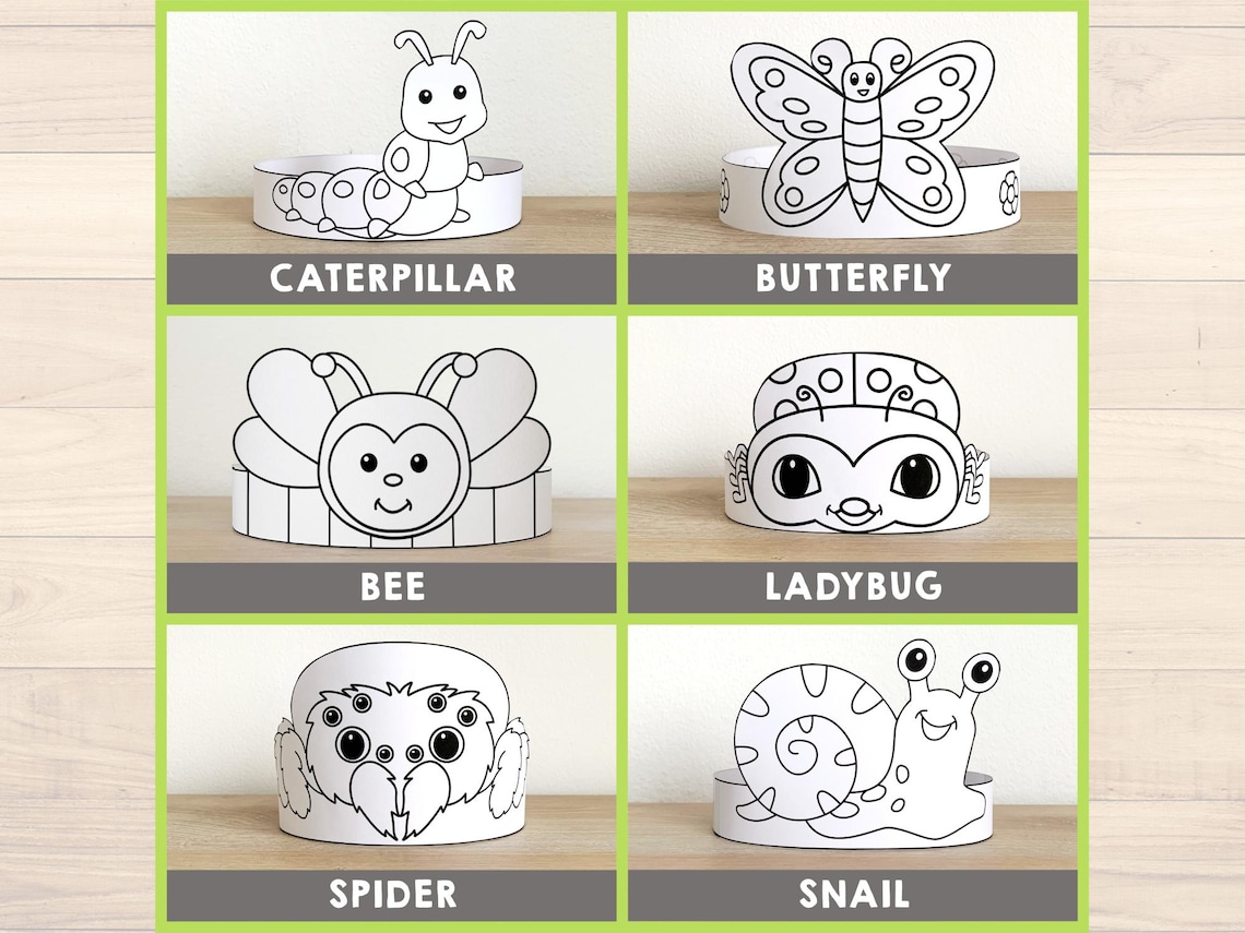 Bugs Insects Paper Crowns Butterfly Caterpillar Ladybug Bee Printable ...