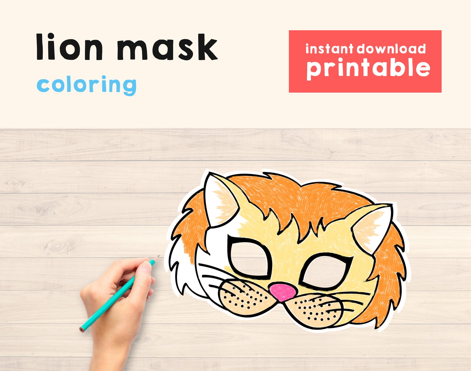 Lion Mask Printable Lion Costume Mask Lion Party Jungle Animal - Etsy