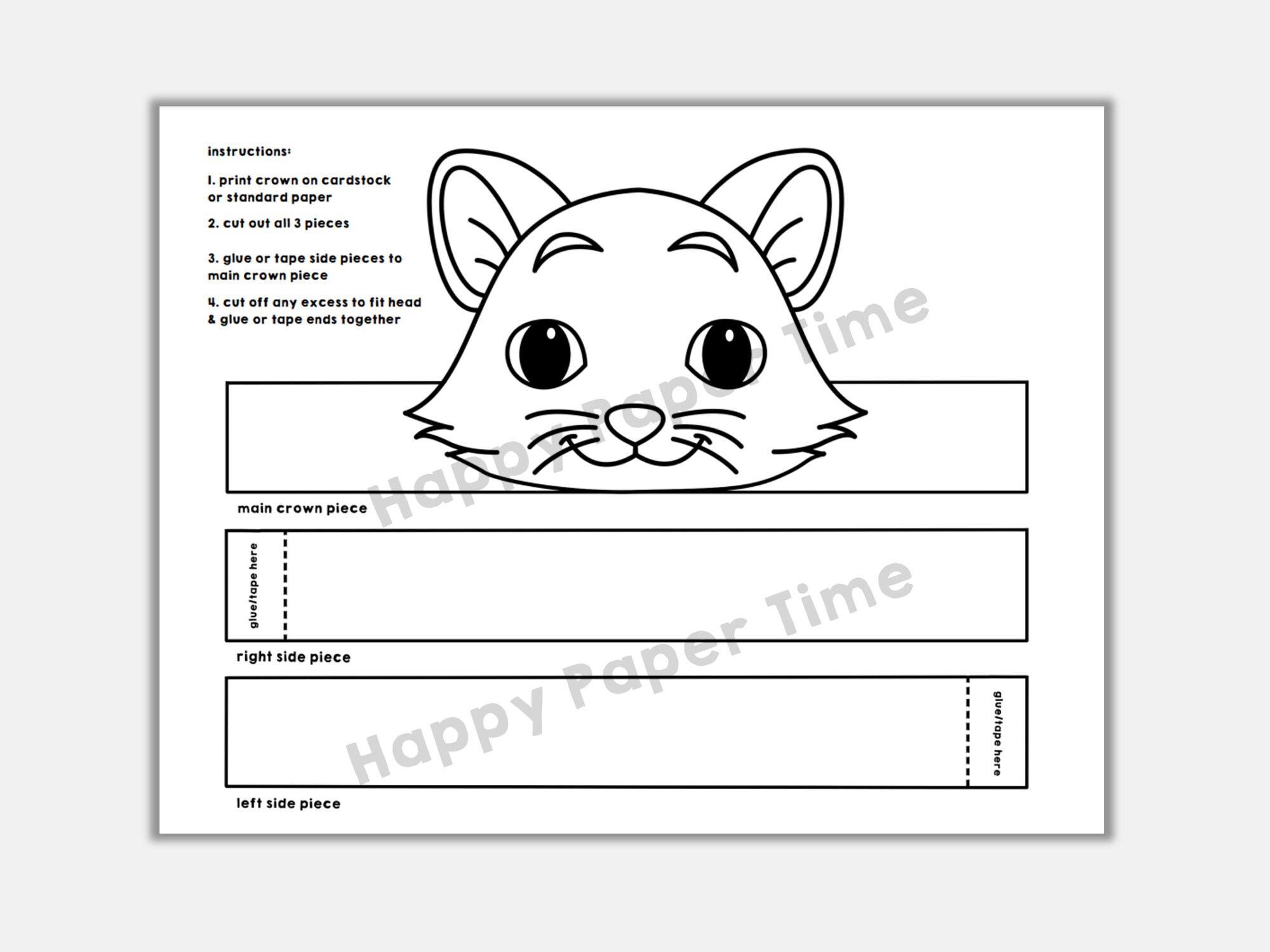 Cat Paper Crown Headband Pet Animal Printable Kids Craft - Etsy