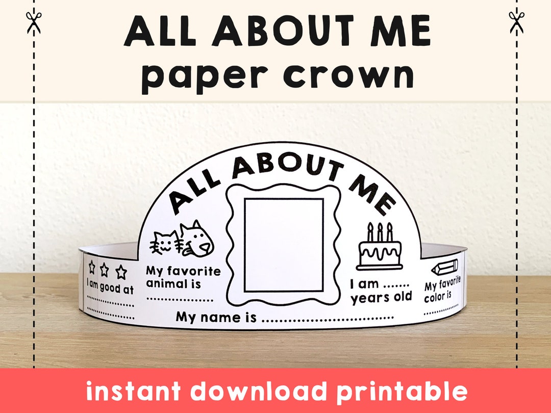 All About Me Paper Crown Back to School Hat Headband Coloring Printable ...