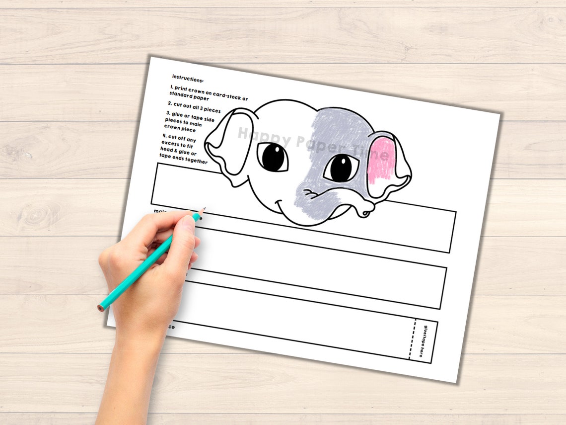 Elephant Paper Crown Party Coloring Printable Kids Craft Woodland ...