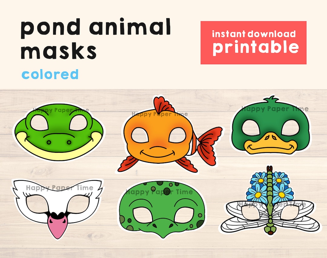 Pond Animals Paper Mask Craft Activity Template for Kids, Duck, Frog ...