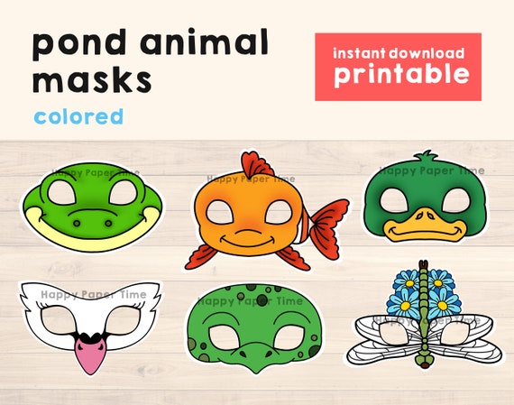 Pond animals paper mask craft activity template for kids | Etsy