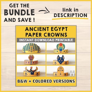 Ancient Egypt Paper Crowns Pharaoh Cobra Cleopatra Isis Scarab Cat Ankh ...