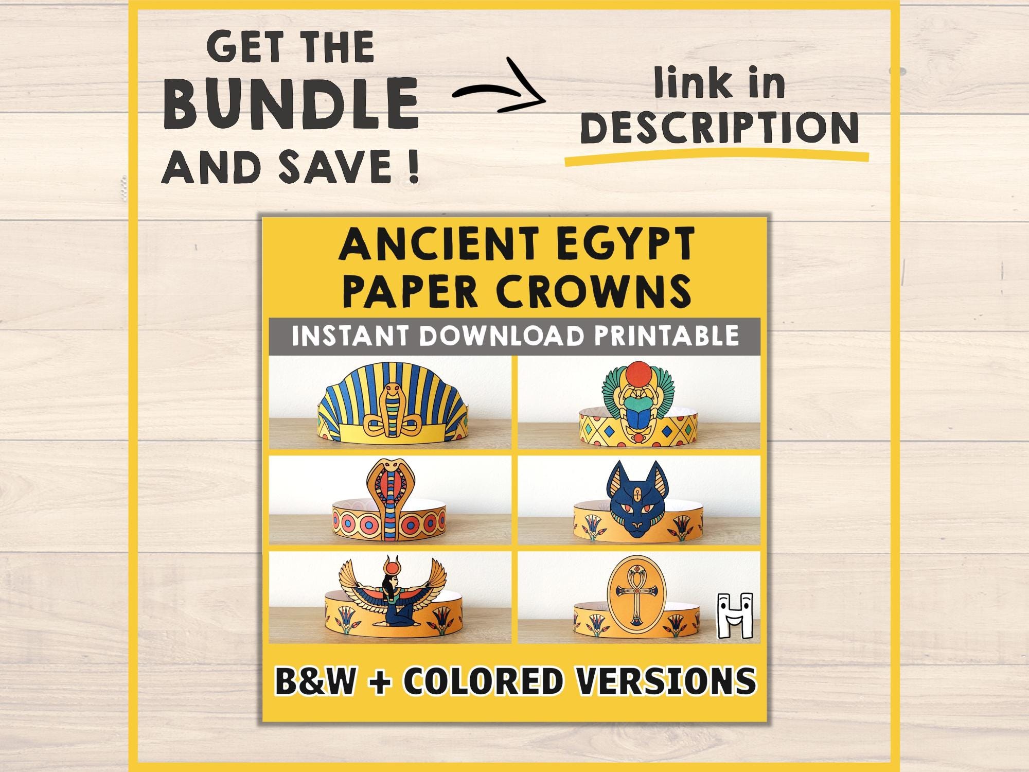 Ancient Egypt Paper Crowns Pharaoh Cobra Cleopatra Isis Scarab Cat Ankh ...