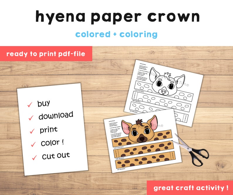 Hyena Paper Crown Party Coloring Printable Kids Craft African - Etsy