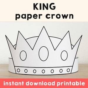 King Paper Crown Template Fantasy Medieval Party Headband Coloring ...