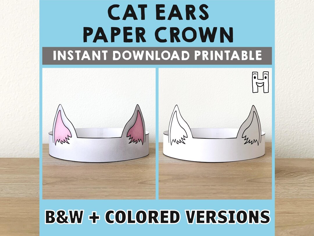 Cat Ears Paper Crown Party Coloring Printable Kids Craft Kitten Pussy ...