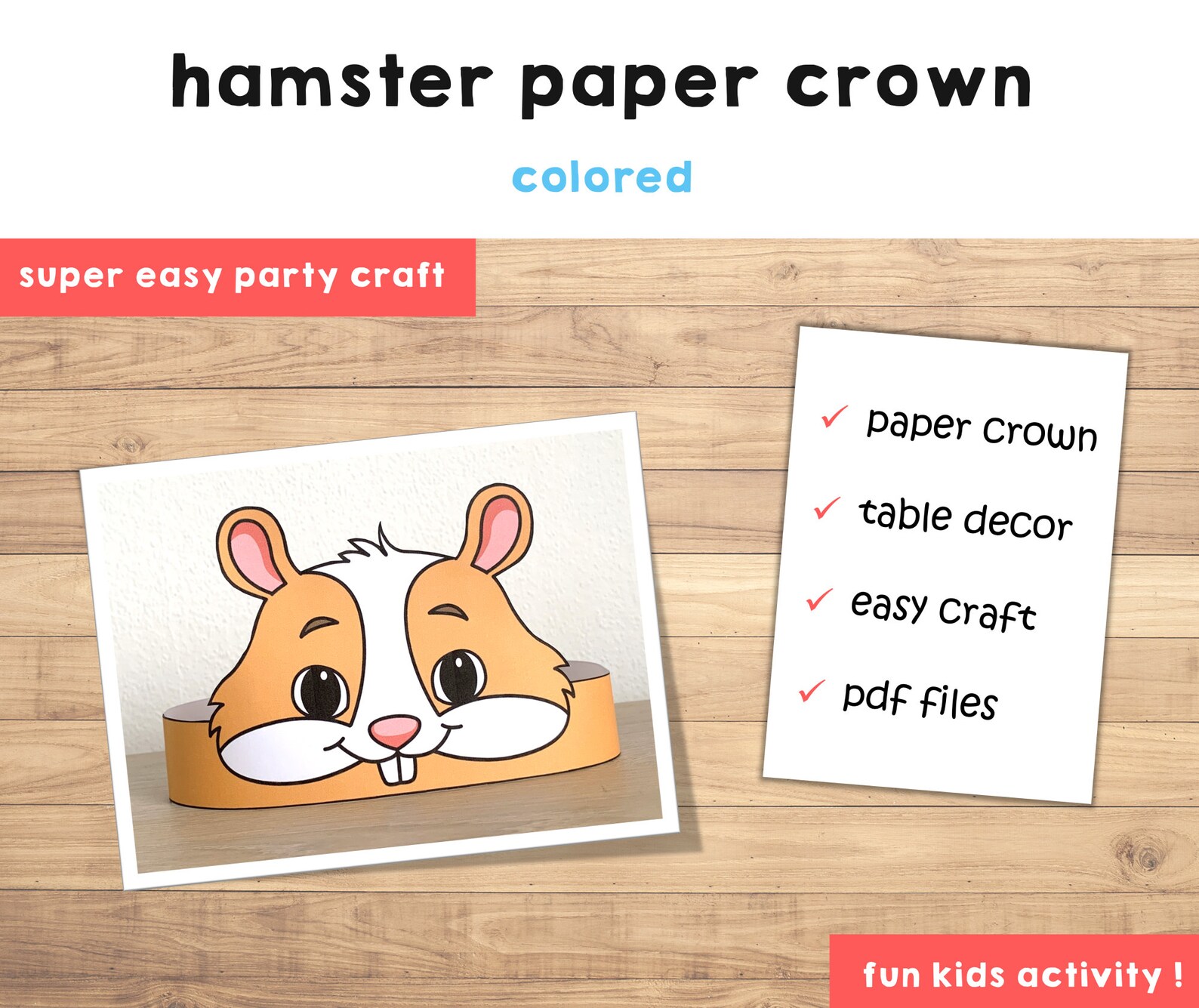 Hamster Paper Crown Headband Pet Animal Printable Kids Craft | Etsy