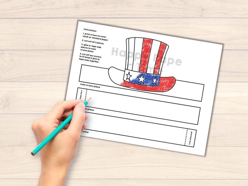 Uncle Sam Hat Paper Crown Party Coloring Printable Kids Craft - Etsy
