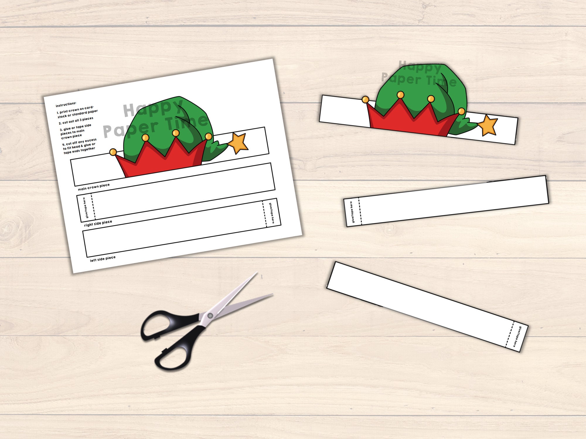 Christmas Elf Paper Crown Hat Winter Holiday Party Coloring Printable ...