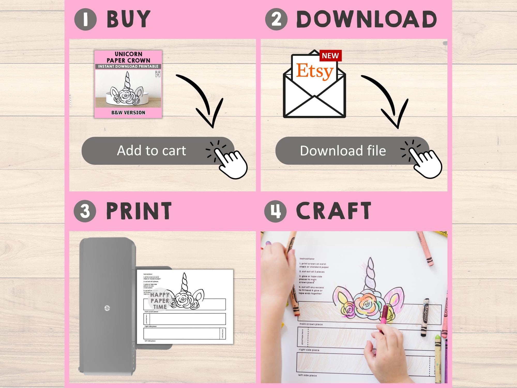 Unicorn Paper Crown Coloring Printable Kids Craft Unicorn Princess ...