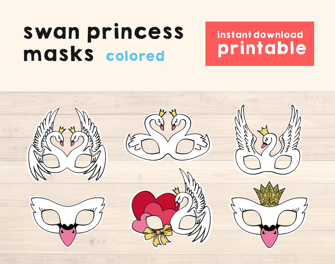 Swan Princess Party Printable Masks Fairytale Kids Party Mask Swan ...