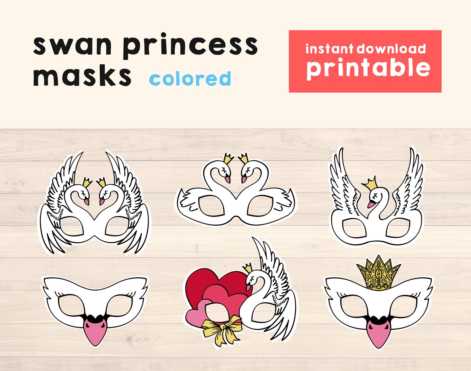 Swan Princess Party Printable Masks Fairytale Kids Party Mask - Etsy