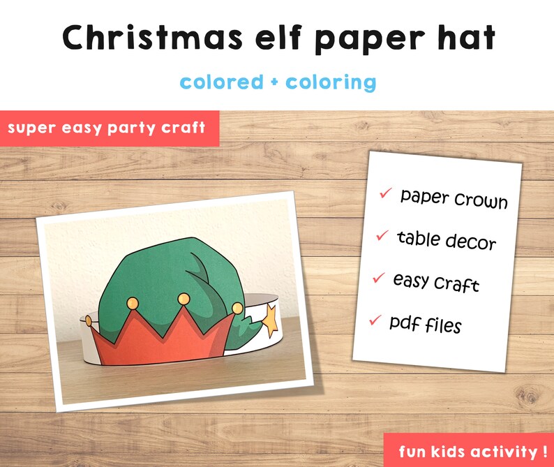Christmas Elf Paper Crown Hat Winter Holiday Party Coloring Printable ...