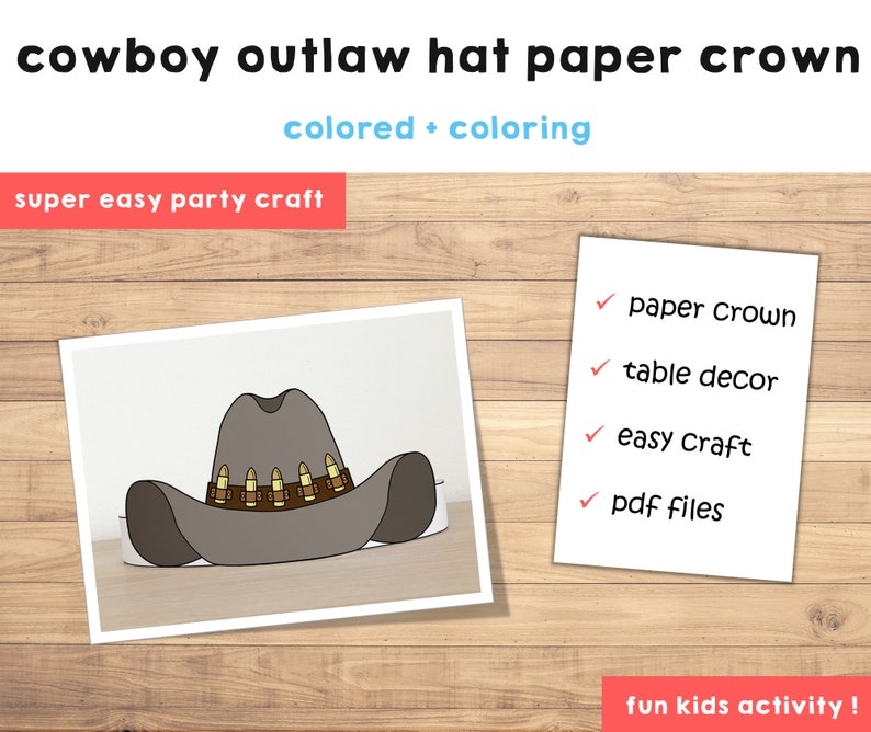 Cowboy Hat Paper Crown Party Coloring Printable Kids Craft - Etsy