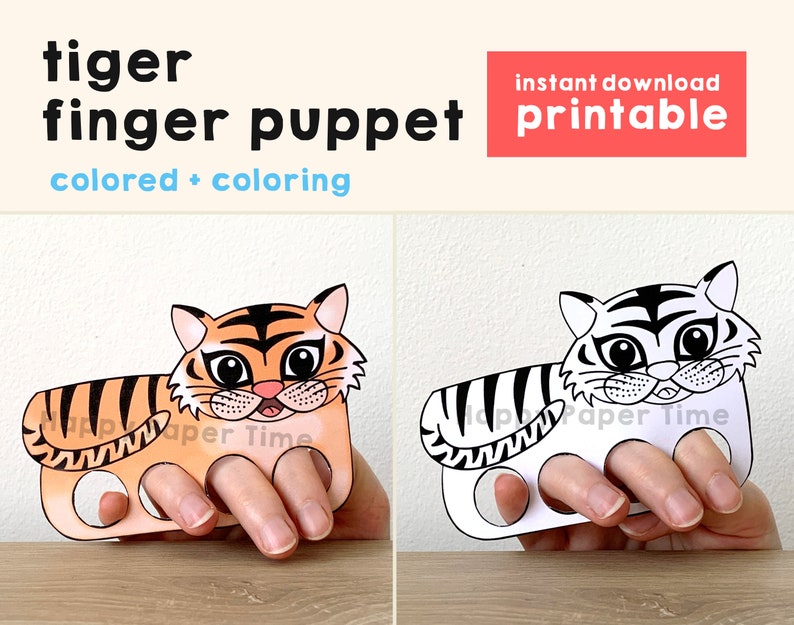 Tiger Paper Craft Printable Jungle Animal Finger Puppet Kids - Etsy