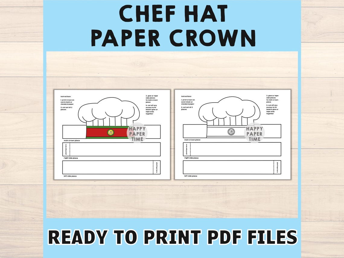 Chef Hat Cook Paper Crown Restaurant Party Coloring Printable Kids ...