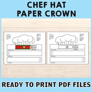Chef Hat Cook Paper Crown Restaurant Party Coloring Printable Kids ...