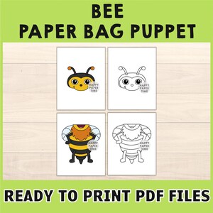 Bee Paper Bag Puppet Printable Spring Bugs Insects Animal Craft ...