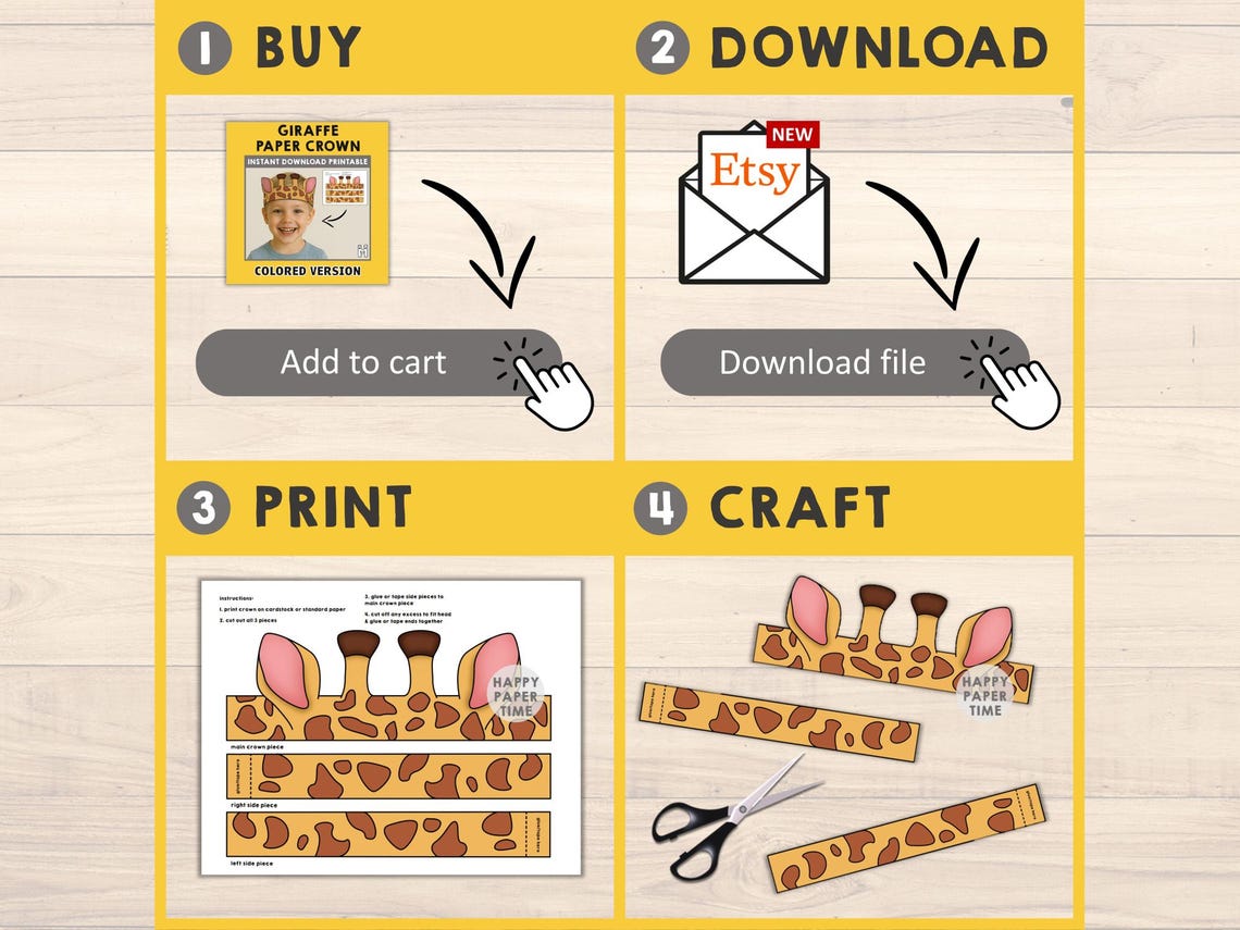 Giraffe Ears Paper Crown Party Coloring Printable Kids Craft Safari ...