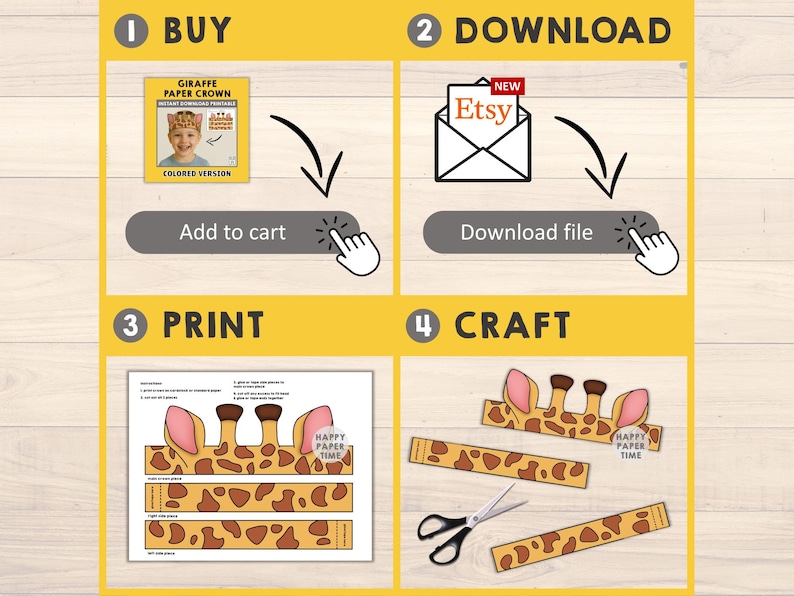 Giraffe Ears Paper Crown Party Coloring Printable Kids Craft Safari ...