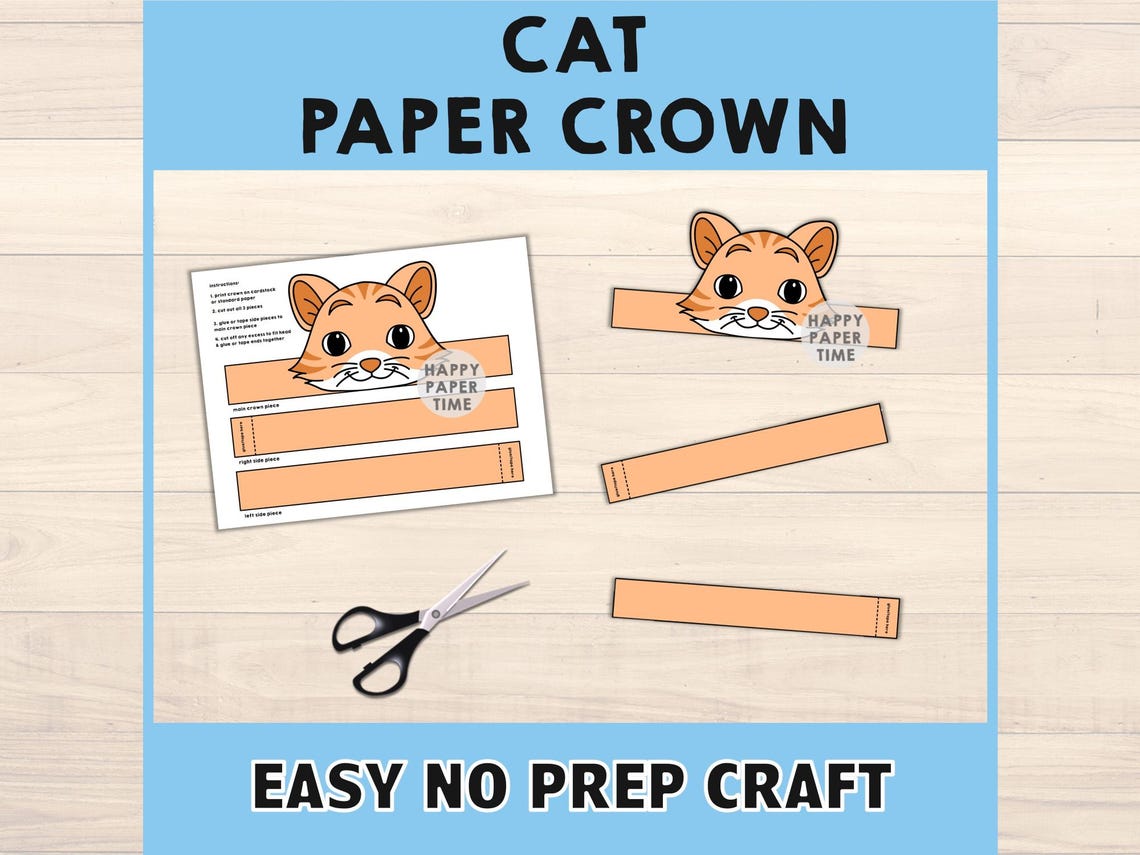 Cat Paper Crown Headband Pet Animal Printable Kids Craft Kitten Party ...