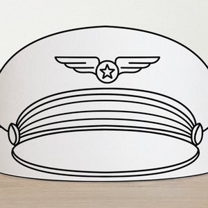 Pilot Cap Paper Crown Airline Party Coloring Printable Kids Craft ...