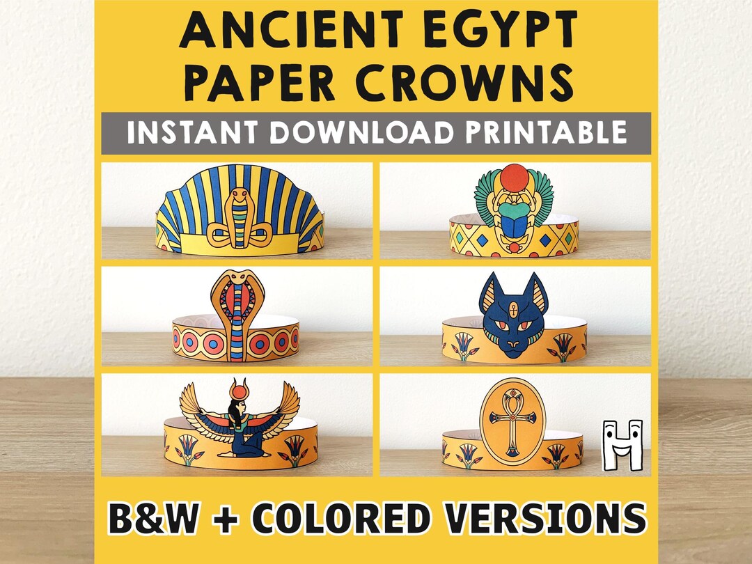 Ancient Egypt Paper Crowns Pharaoh Cobra Cleopatra Isis Scarab Cat Ankh ...