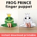 Frog Prince Paper Craft Printable Pond Animal Finger Puppet Kids Craft ...