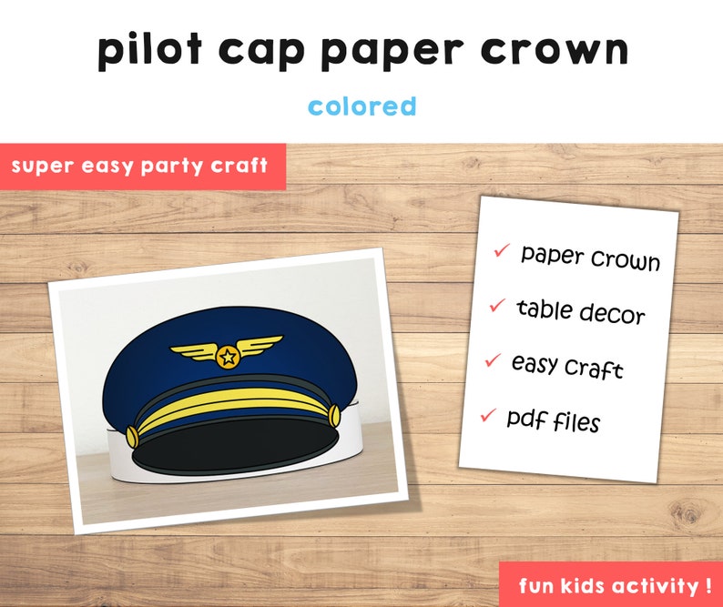 Pilot Cap Paper Crown Airline Party Printable Kids Craft - Etsy