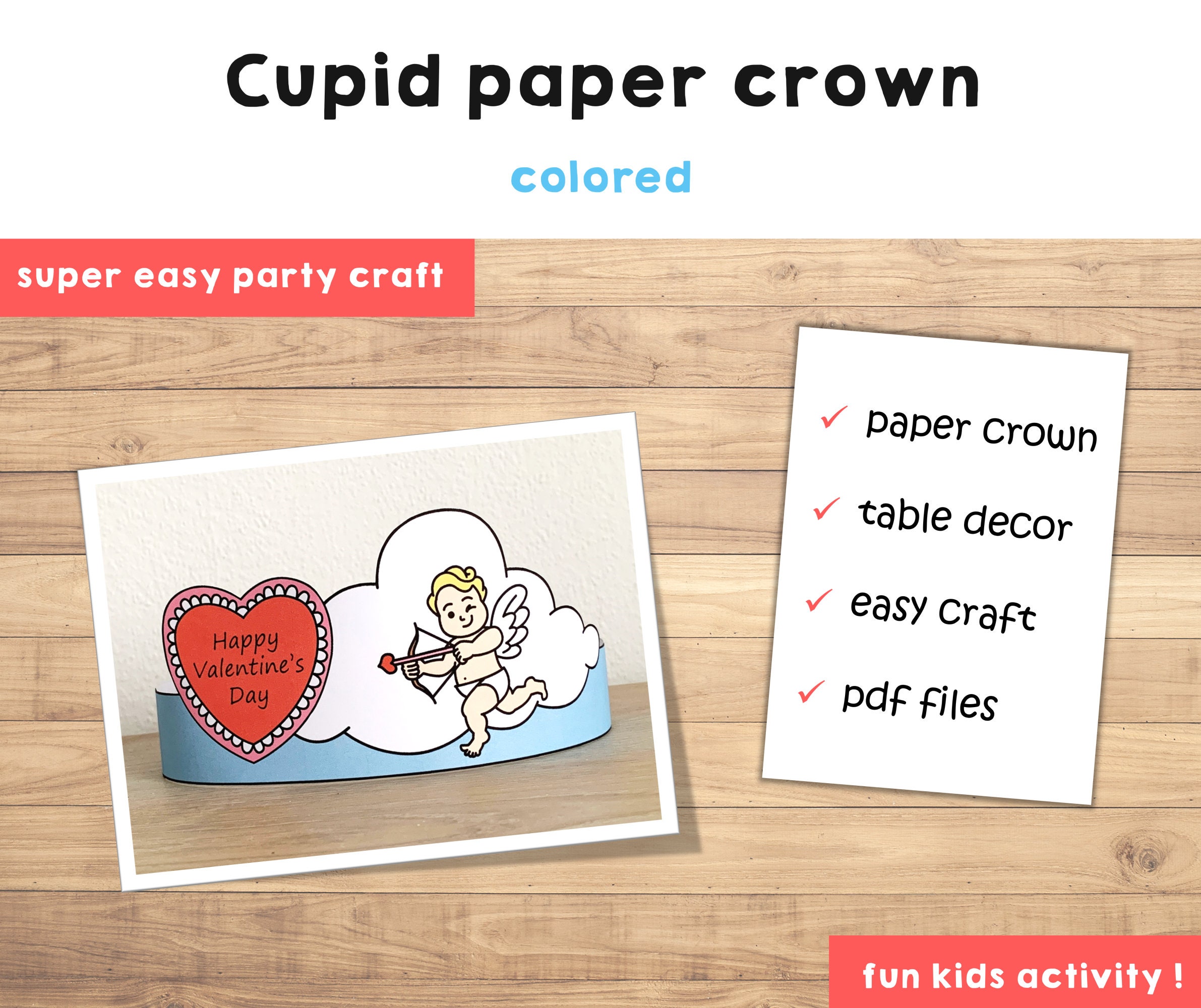 Valentine's Day Paper Crown Party Activity Cupid Printable Kids Easy ...