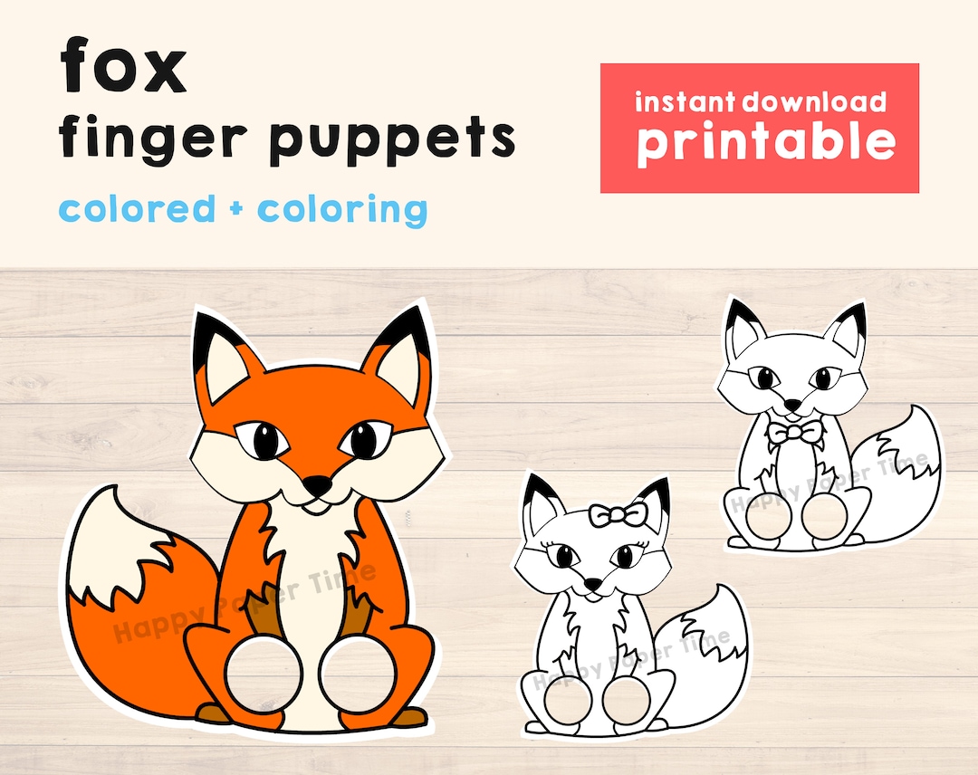 Fox Paper Craft Printable Finger Puppet Kids Craft Animal Birthday ...