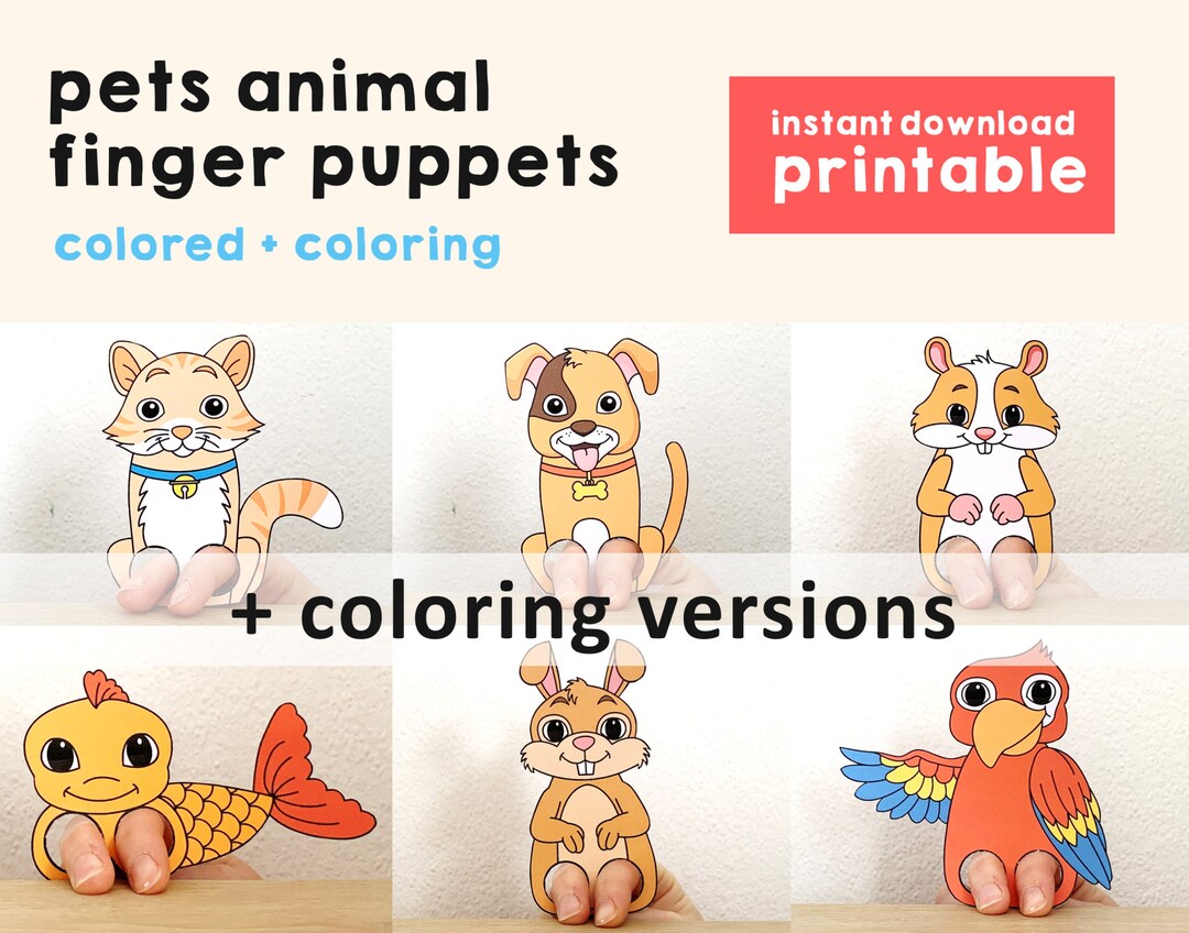 Pets Animal Paper Craft Printable Finger Puppet Template Kids - Etsy