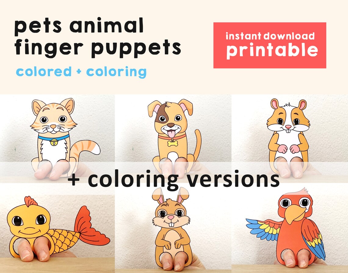 Pets Animal Paper Craft Printable Finger Puppet Template Kids - Etsy